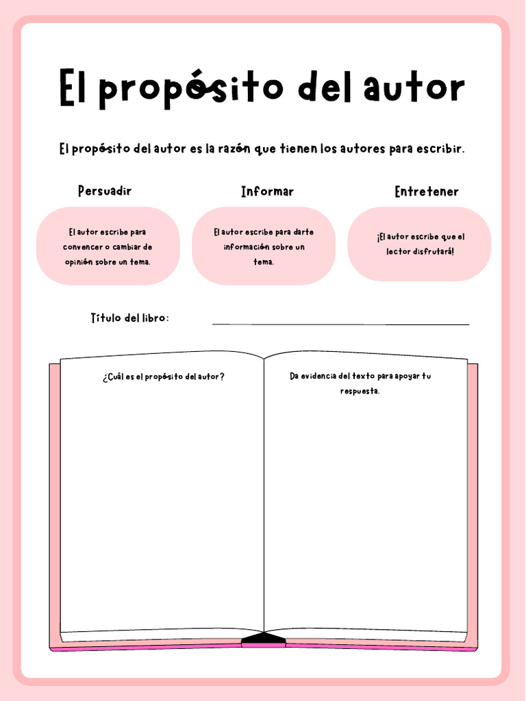 El Propósito Del Autor Hojas de Trabajo Simple en Rosado | PDF