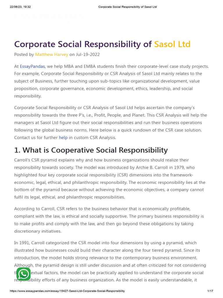 Sasol Ltd's CSR Strategies Explained | PDF | Corporate Social ...