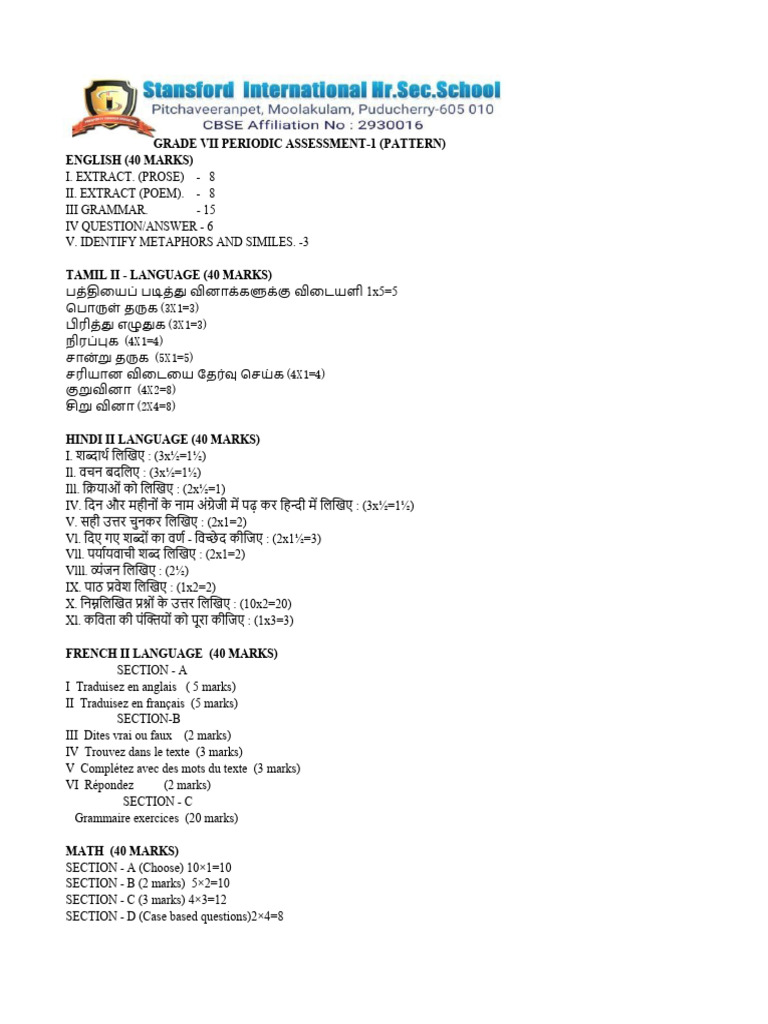 Grade Vii Pa-1 Pattern | PDF