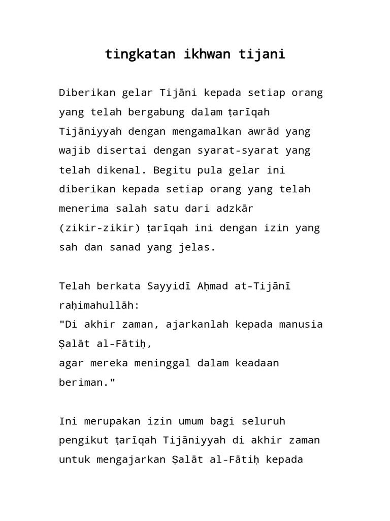 Tingkatan Ikhwan Tijani | PDF