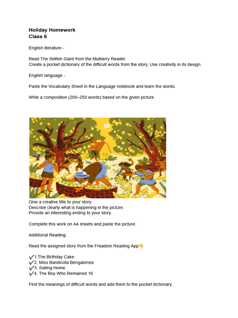 Holiday Homework Class 6 - 2025 | PDF