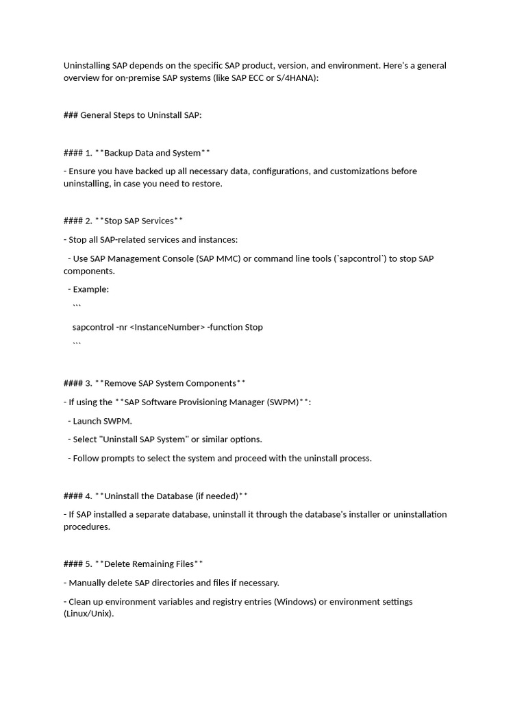 Uninstalling SAP Depends On The Specific SAP Product | PDF