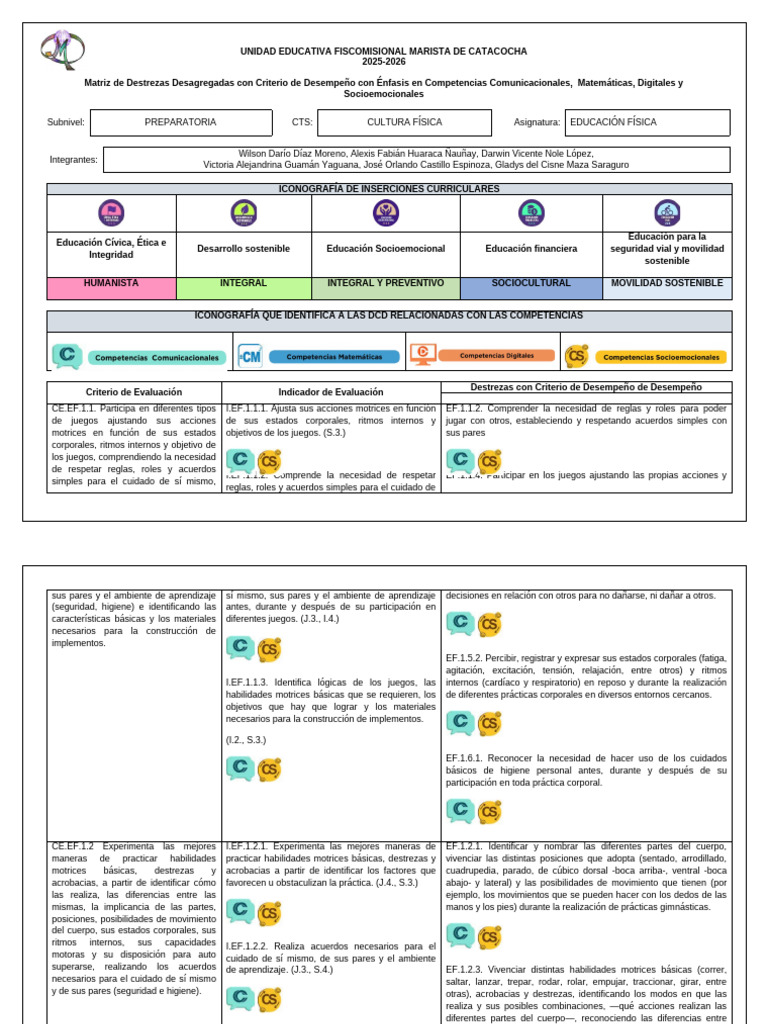 Matriz de Destrezas en Educación Física | PDF | Aprendizaje | Las emociones