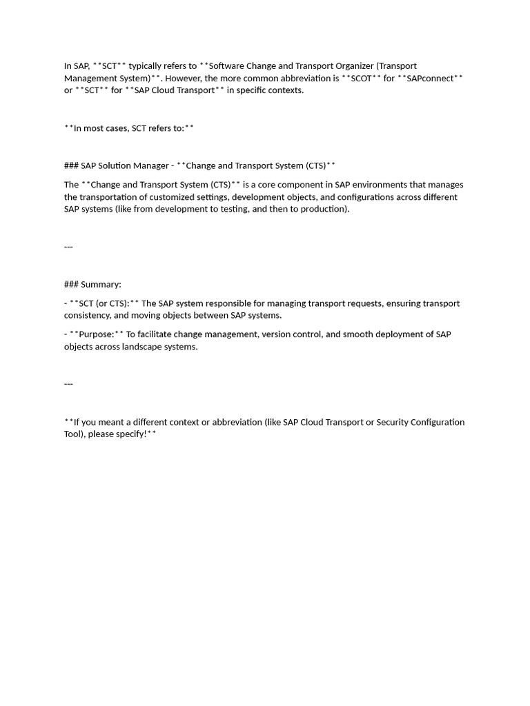 SCT Sap Details | PDF
