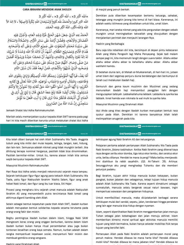 Khutbah Idul Adha Indonesia - Cara Ibrahim Mendidik Anak Menjadi Anak Sholeh | PDF