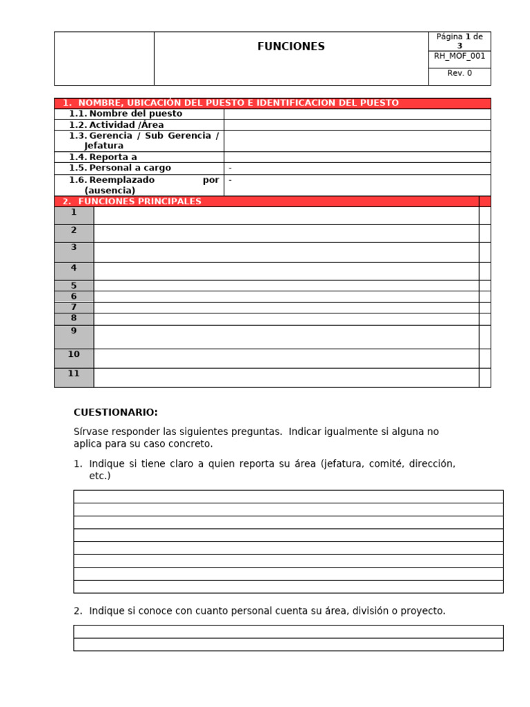 Funciones y Estructura del Puesto | PDF