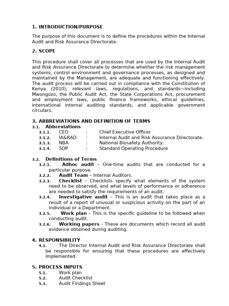 Internal Audit Sop - Rev 08 | PDF | Internal Audit | Audit