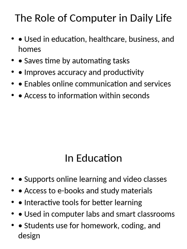 Role of Computer in Daily Life More Points | PDF