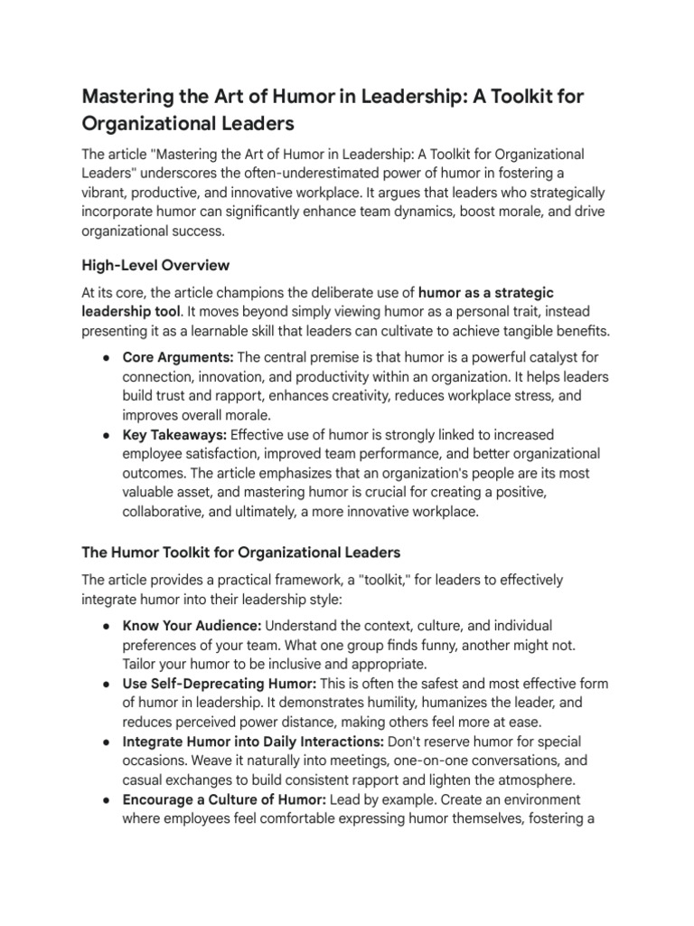 Humor in Leadership Innovation | PDF | Humour | Leadership