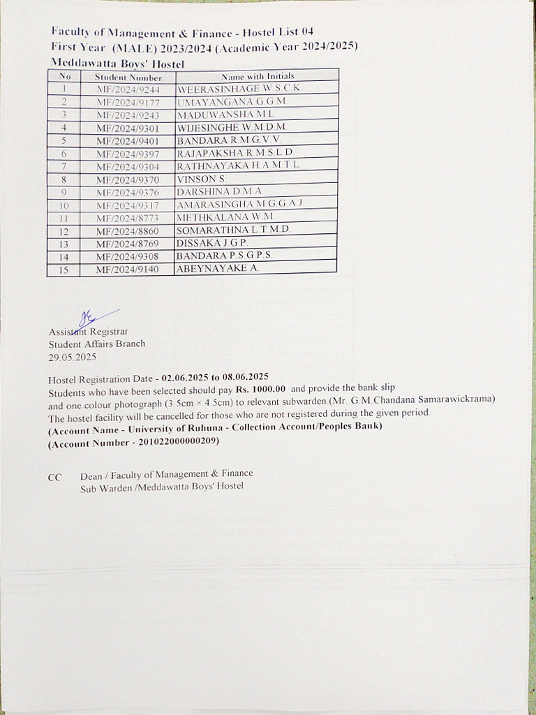 Hostel List 04 (First Year - Male) | PDF