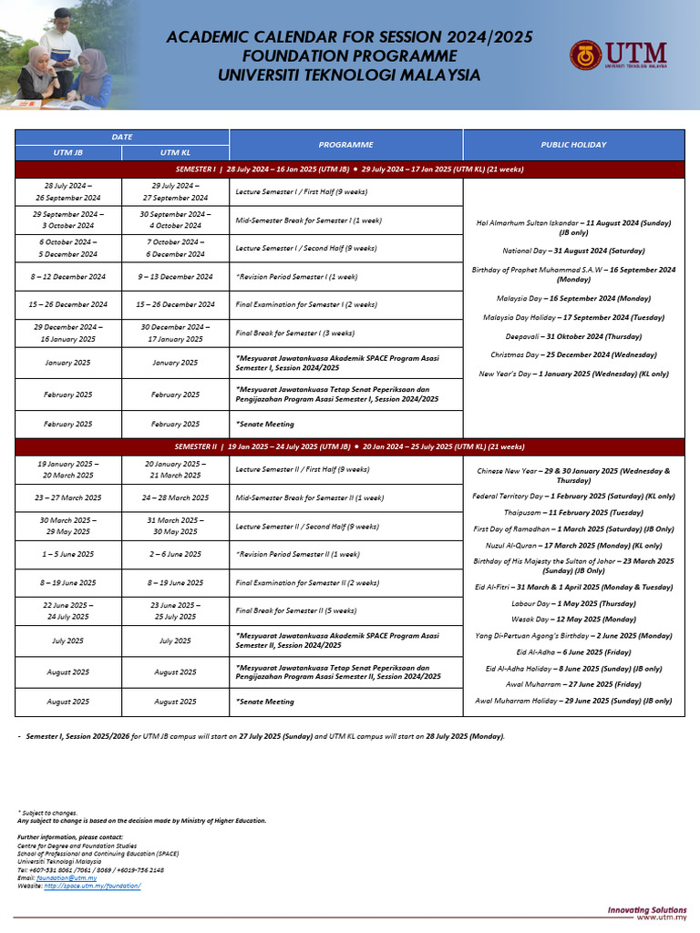 UTM Academic Calendar 2025/26 | PDF | Academic Term | Holidays