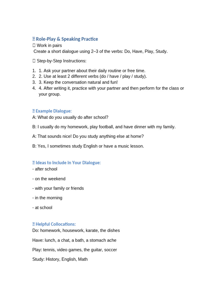 Role Play Speaking Practice | PDF