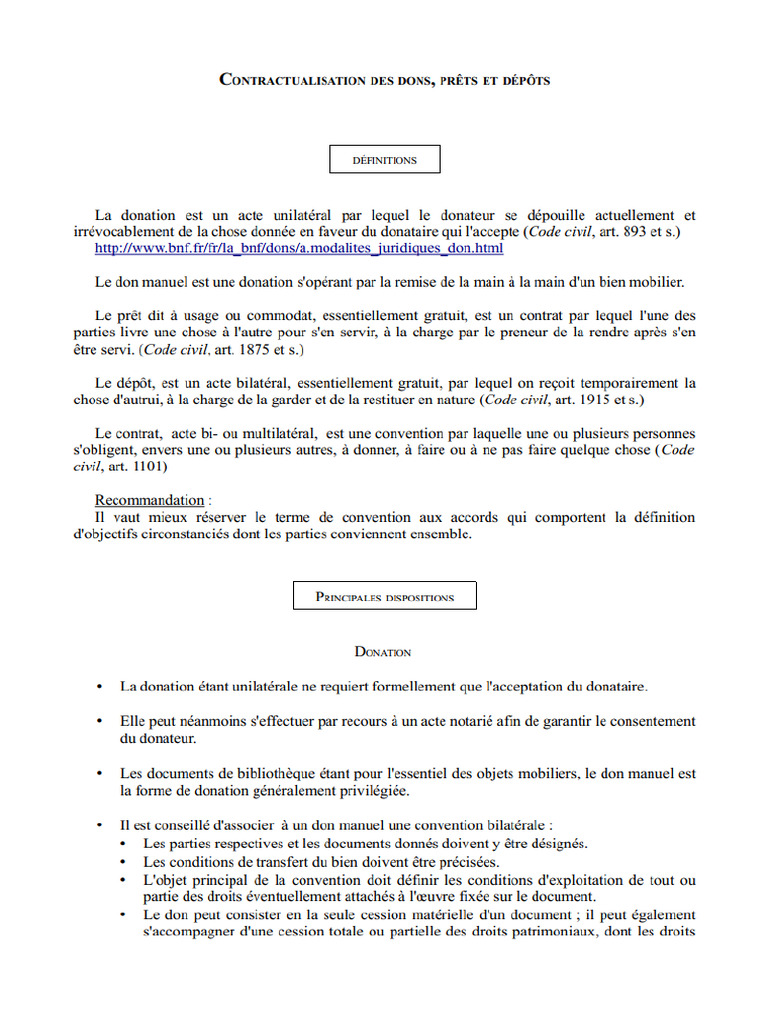 Depots Contrats Conventions Dons | PDF