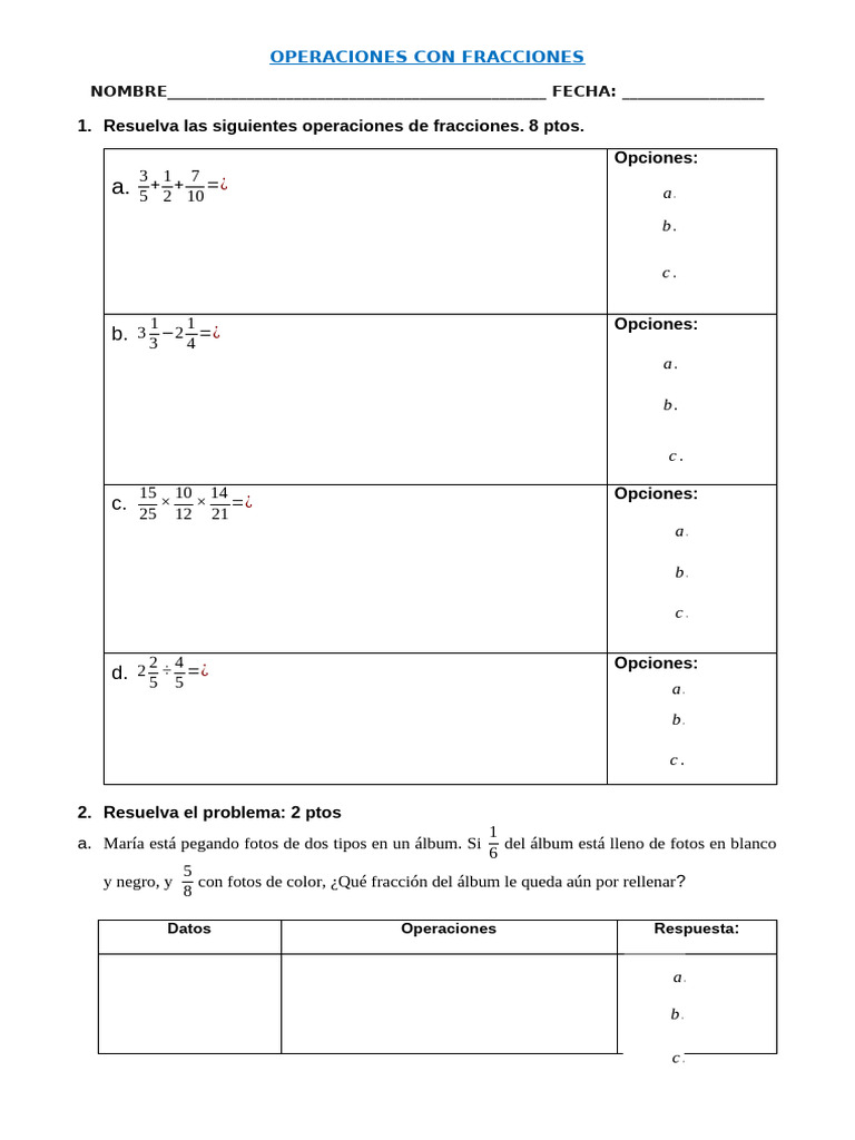 Operaciones Con Fracciones | PDF
