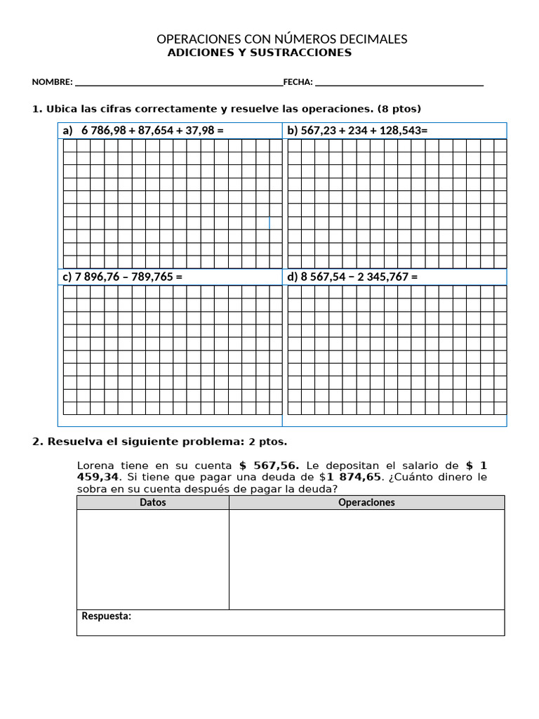 Adiciones y Sustracciones | PDF
