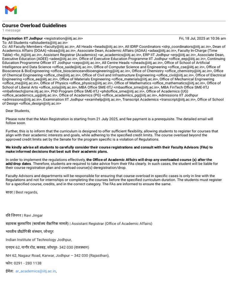 Gmail - Course Overload Guidelines | PDF | Engineering