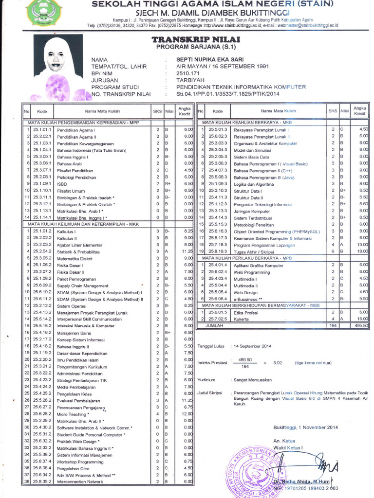 Septi Nupika Eka Sari_transkrip | PDF