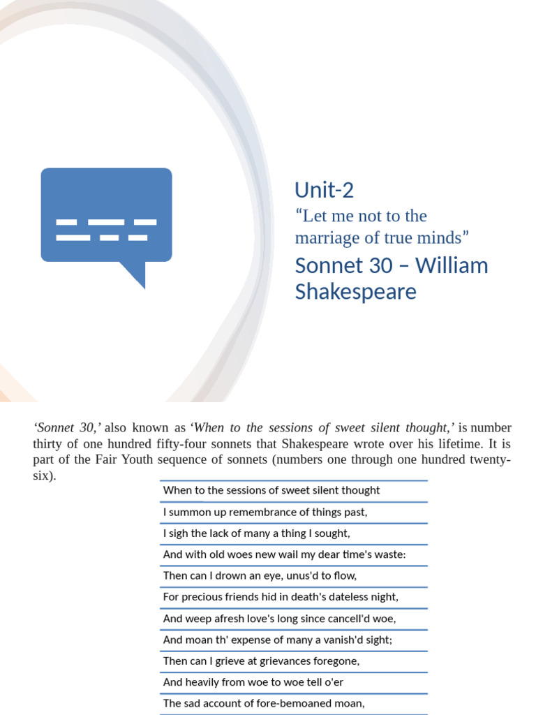 Analysis of Shakespeare's Sonnet 30 | PDF | Poetry | Literary Criticism