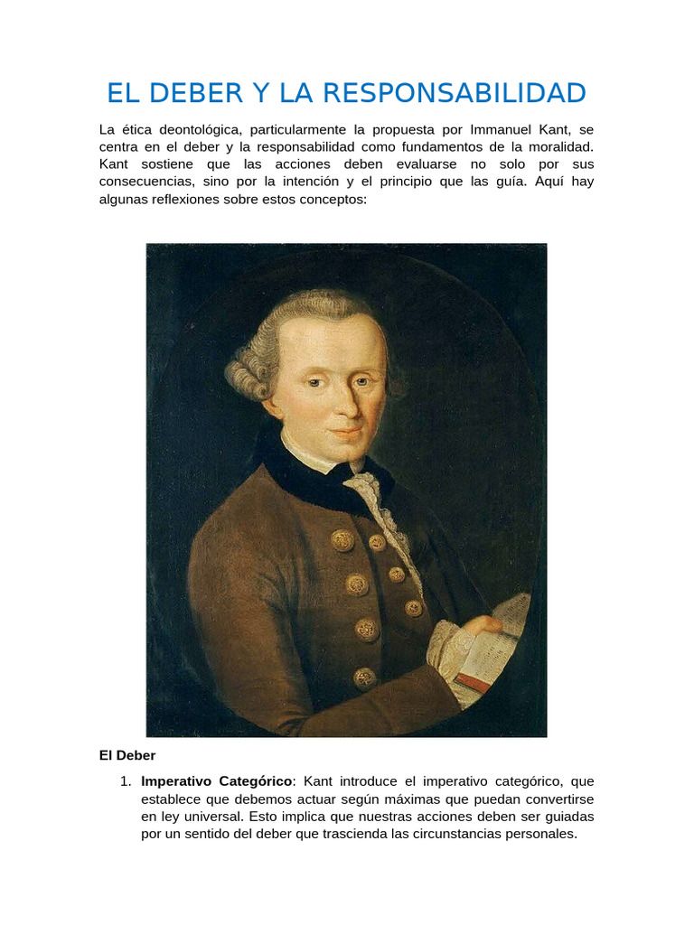 Deber y Responsabilidad en Kant | PDF | Immanuel Kant | Moralidad