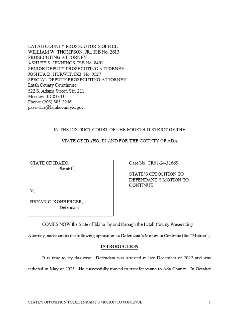 States Opposition To Defendants Motion To Continue | PDF | Continuance ...