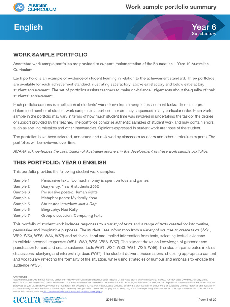 Year 6 English Portfolio Satisfactory | PDF | Copyright | English Language
