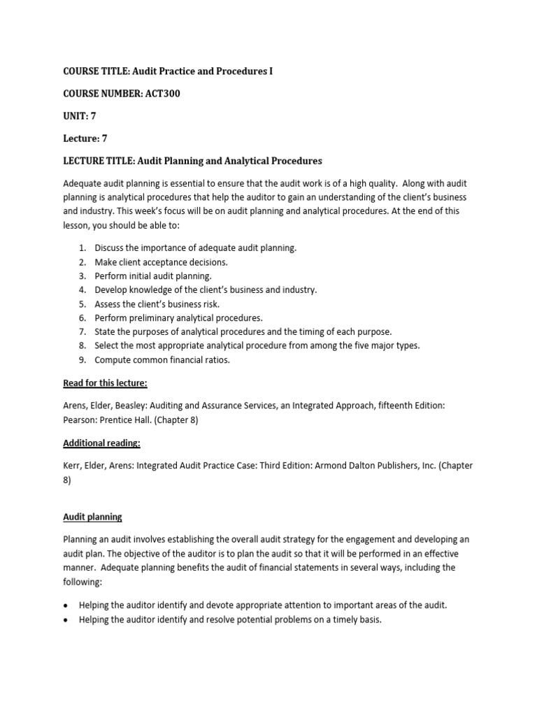 Audit Planning and Analytical Procedures | PDF | Audit | Internal Control