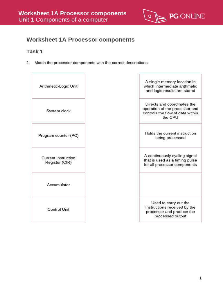Computer Components Worksheet 1A Processor Components | PDF | Central Processing Unit | Digital ...