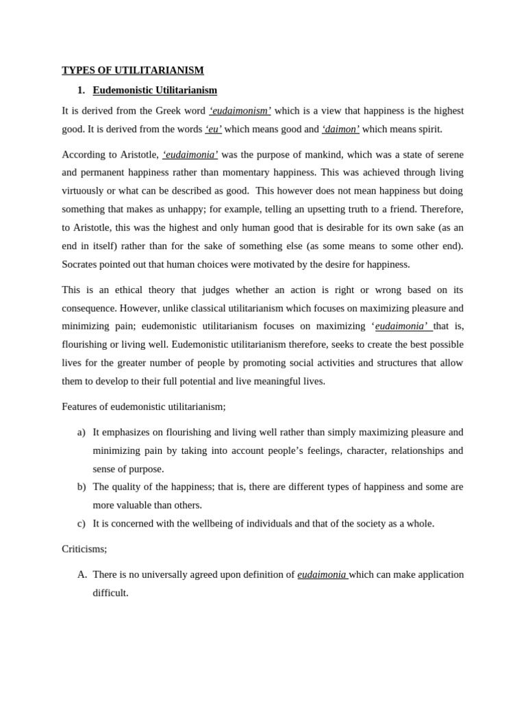 Types of Utilitarianism Explained | PDF | Pleasure | Hedonism