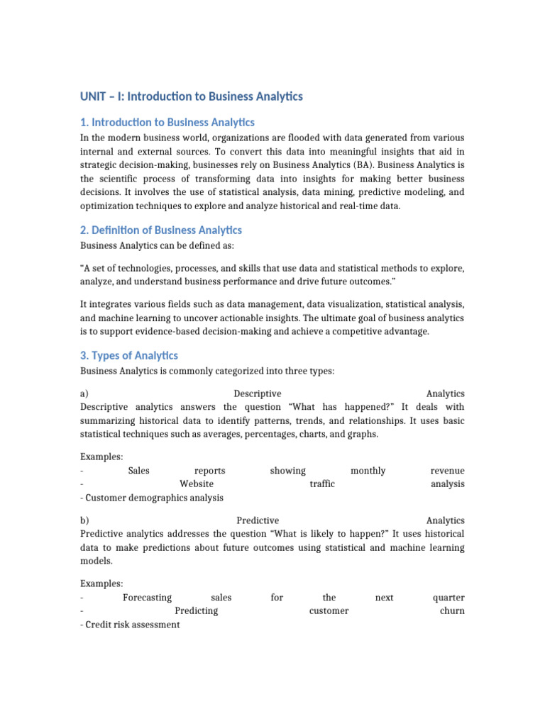 Introduction to Business Analytics Guide | PDF | Analytics | Data Analysis