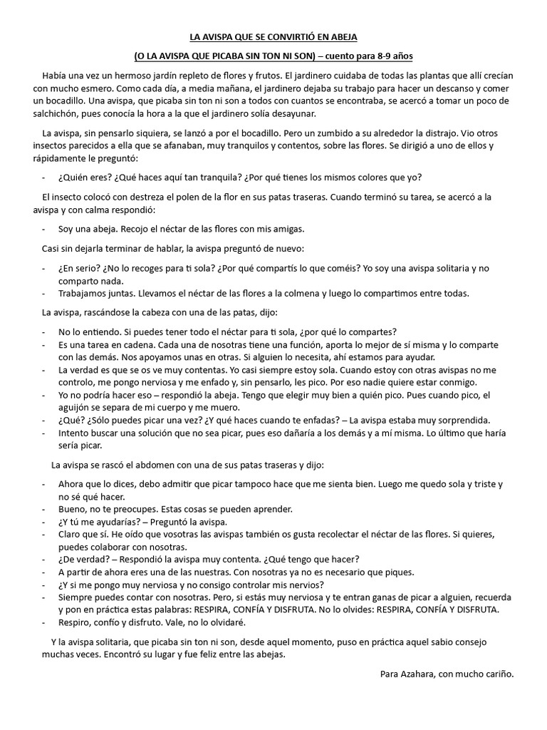 La Avispa Que Se Convirtió en Abeja (Cuento) | PDF | Abejas | Avispa