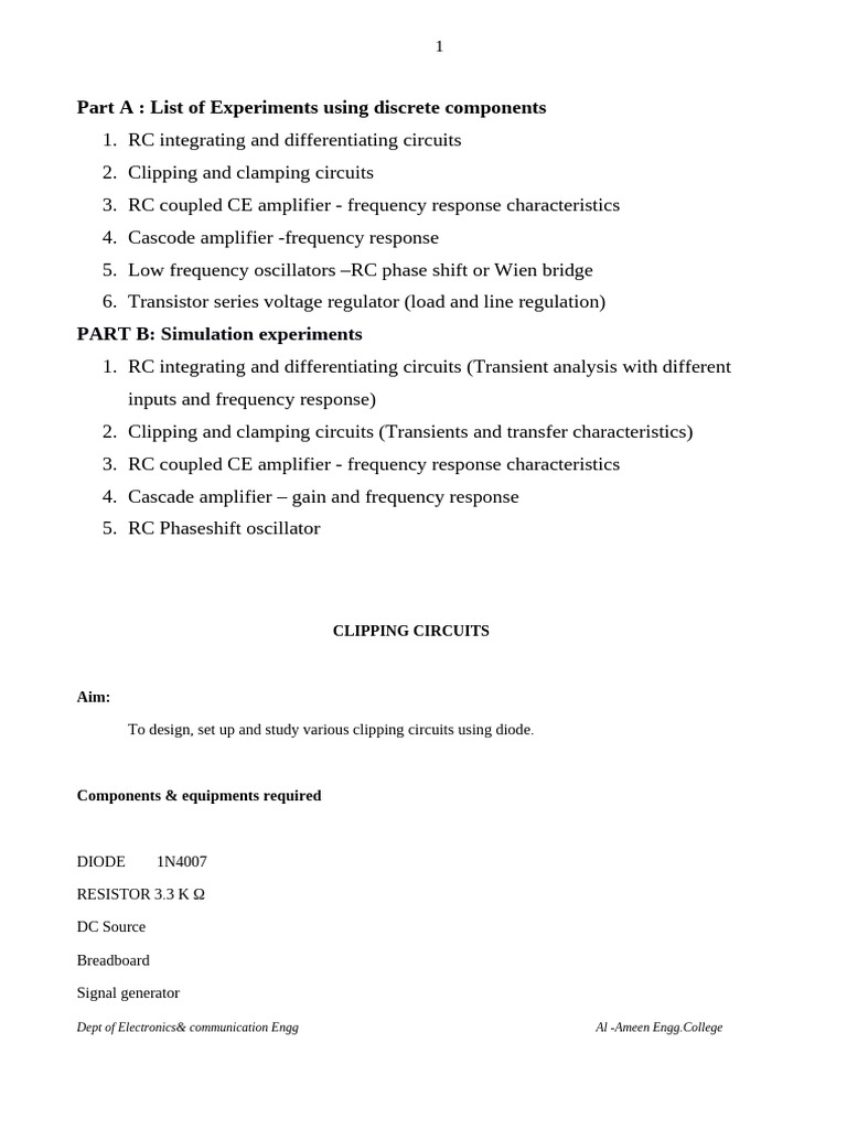 Analog Electronics and Simulation Lab | PDF | Amplifier | Electronic ...