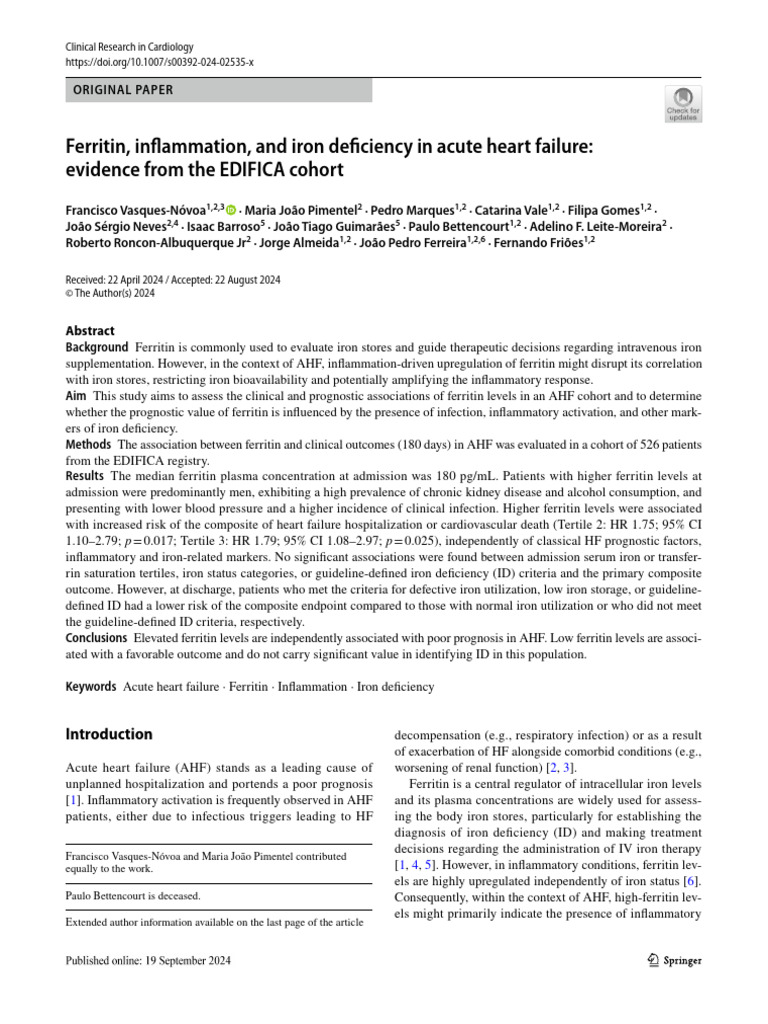 Ferritin, Inflammation, and Iron Deficiency in Acute Heart Failure ...