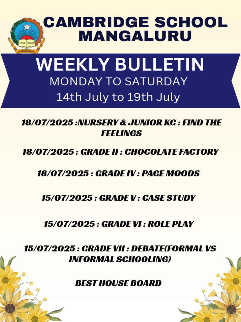 Weekly Bulletin - Mlore (14th July - 19th July) | PDF | Cognitive ...