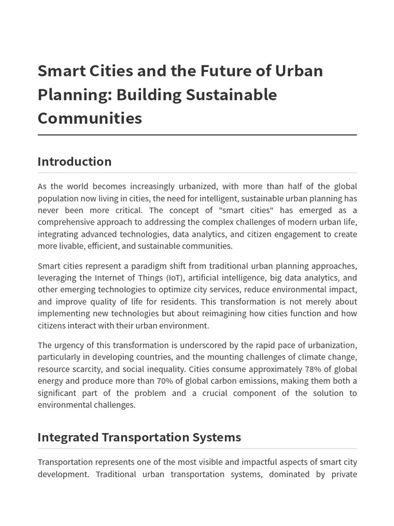 Smart Cities: Sustainable Urban Planning | PDF | Transport | Infrastructure