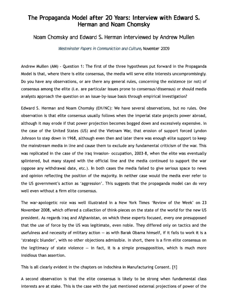 The Propaganda Model After 20 Years Interview With Edward S. Herman ...