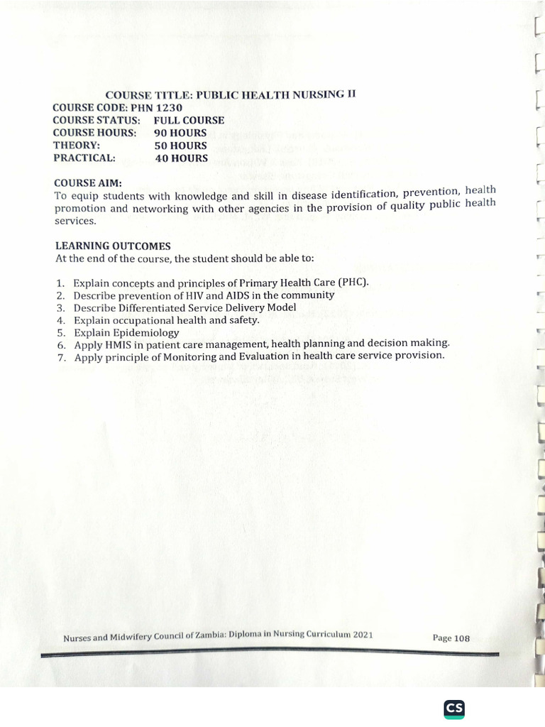 PHN 2 Course Outline | PDF