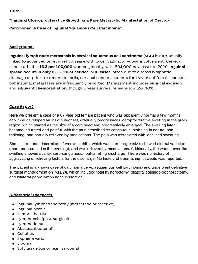 Inguinal Ulceroprolifertive Growth As A Rare Metastatic Manifestation ...