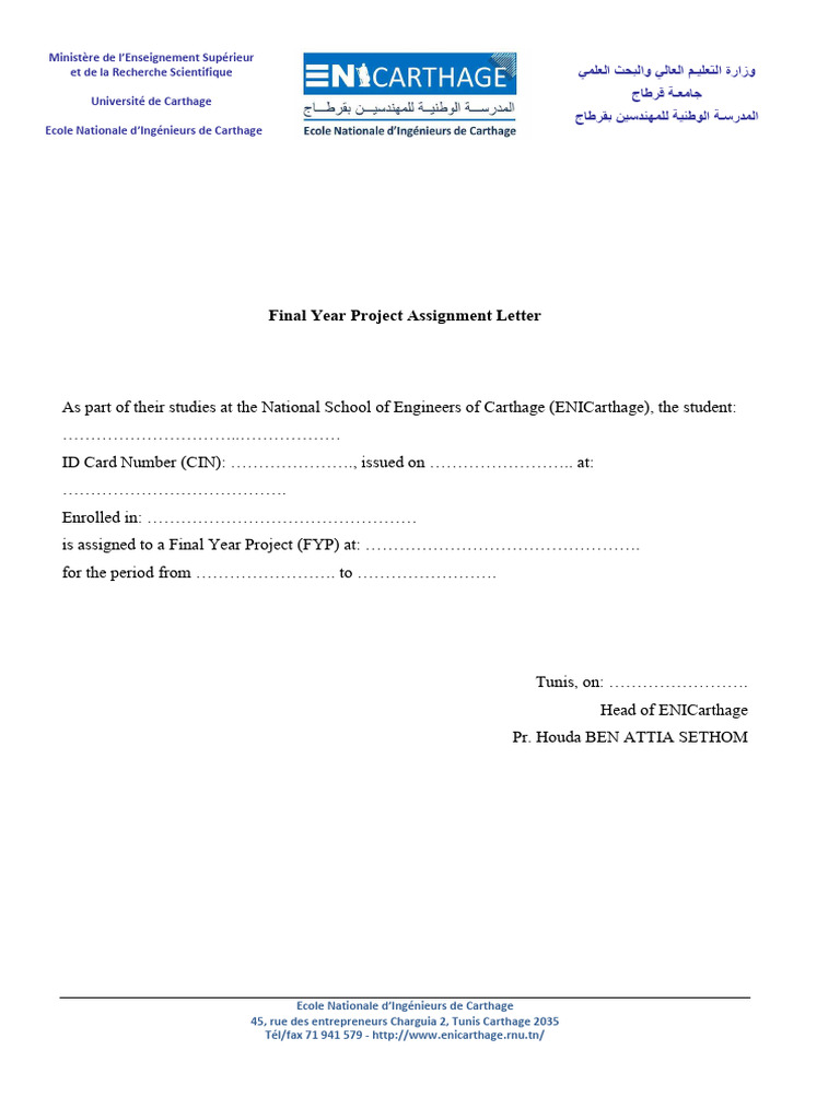 Final Year Project Assignment Letter | PDF