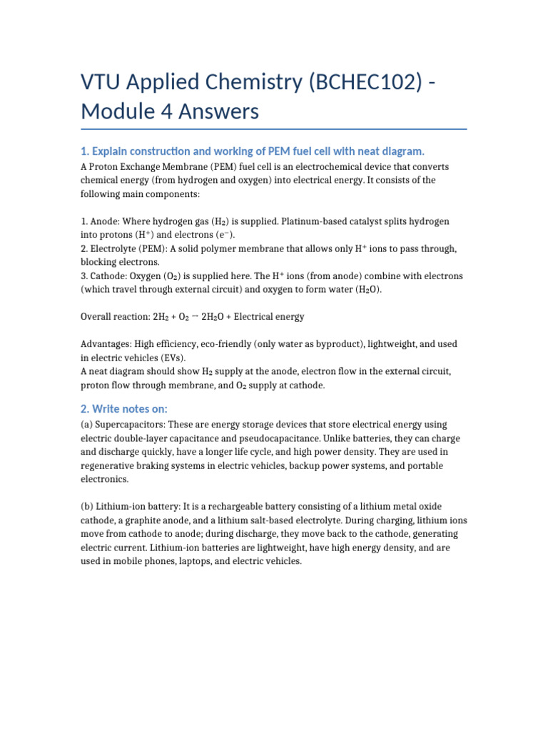 VTU Applied Chemistry Module4 Answers | PDF