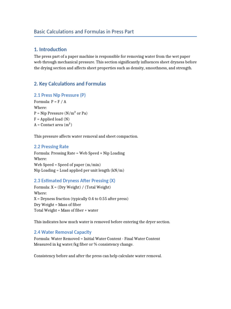 Press Section Load Calculations | PDF