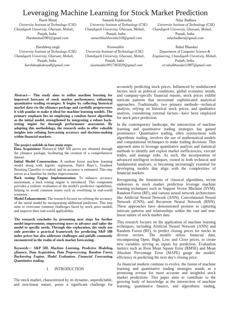 Machine Learning in Stock Prediction | PDF | Machine Learning | Prediction