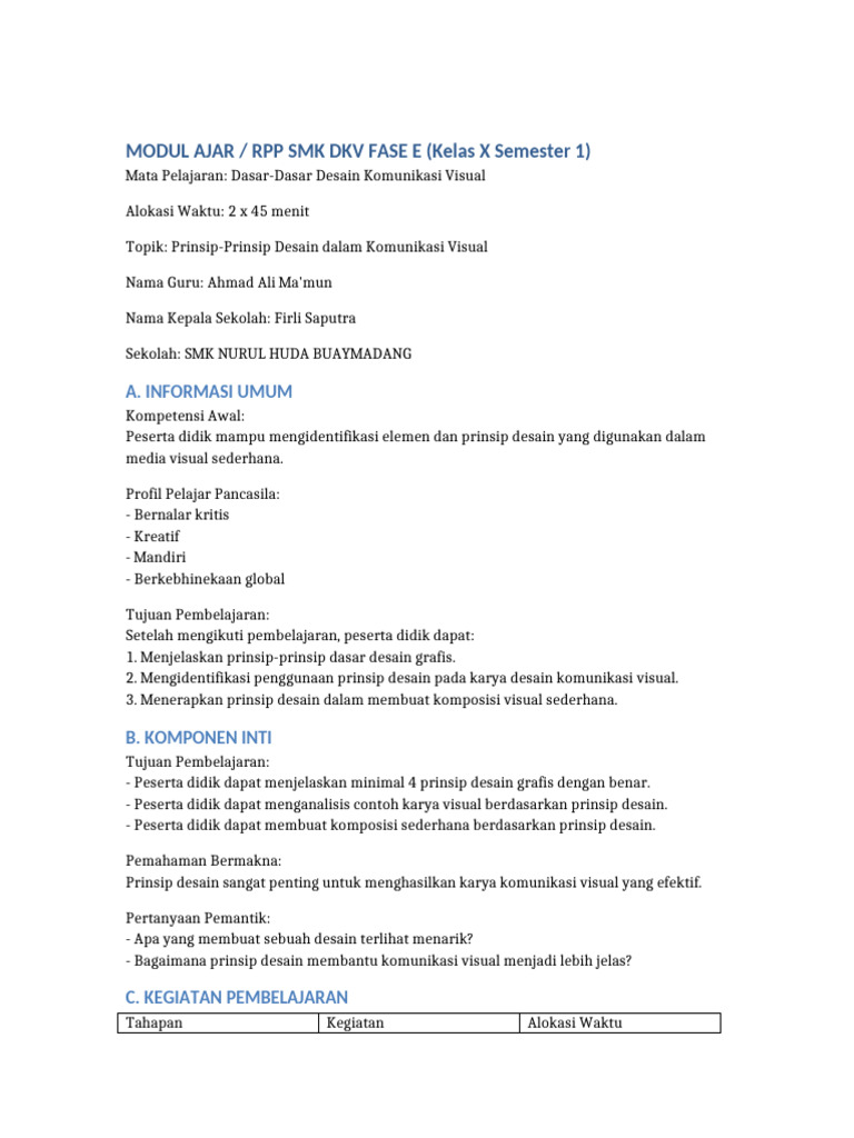 Modul Ajar DKV Fase E Kelas10 Semester1 Lengkap | PDF