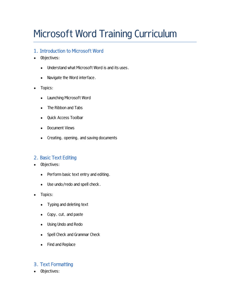 Microsoft Word Training Curriculum | PDF | Microsoft Word | Software