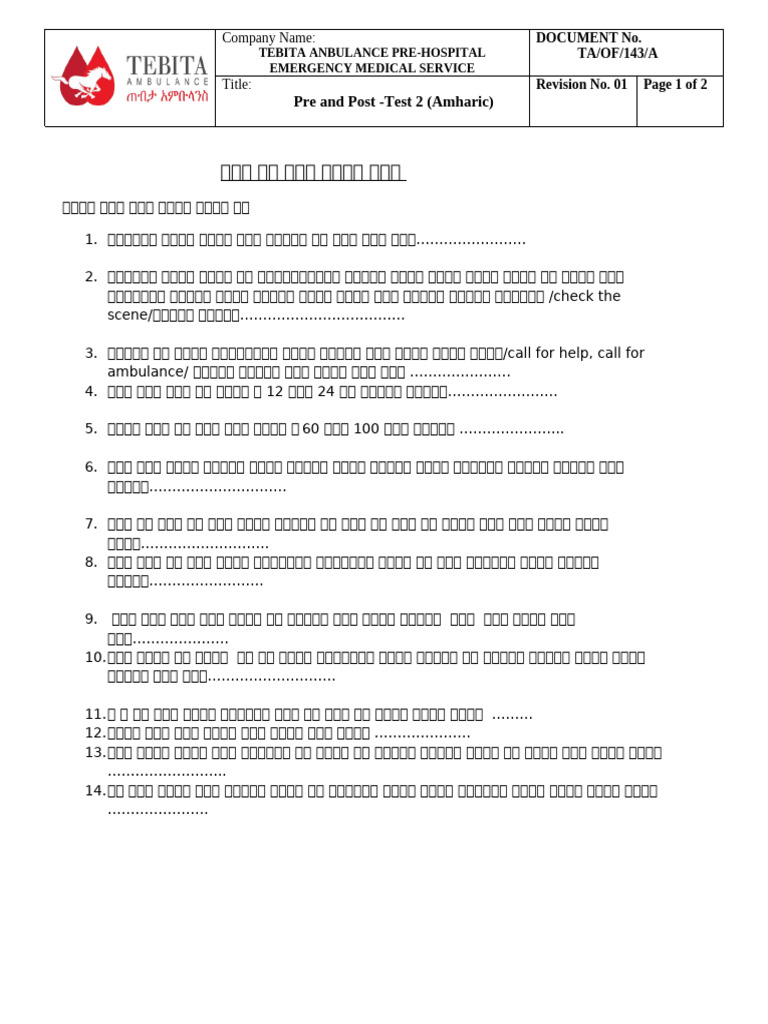 Pre and Post Test 2 Amharic Rev 2023 - 1 (5 | PDF