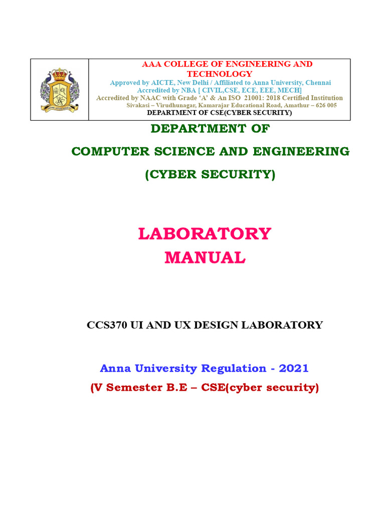 CCS370 UI/UX Design Lab Manual | PDF | Engineering | Computer Science