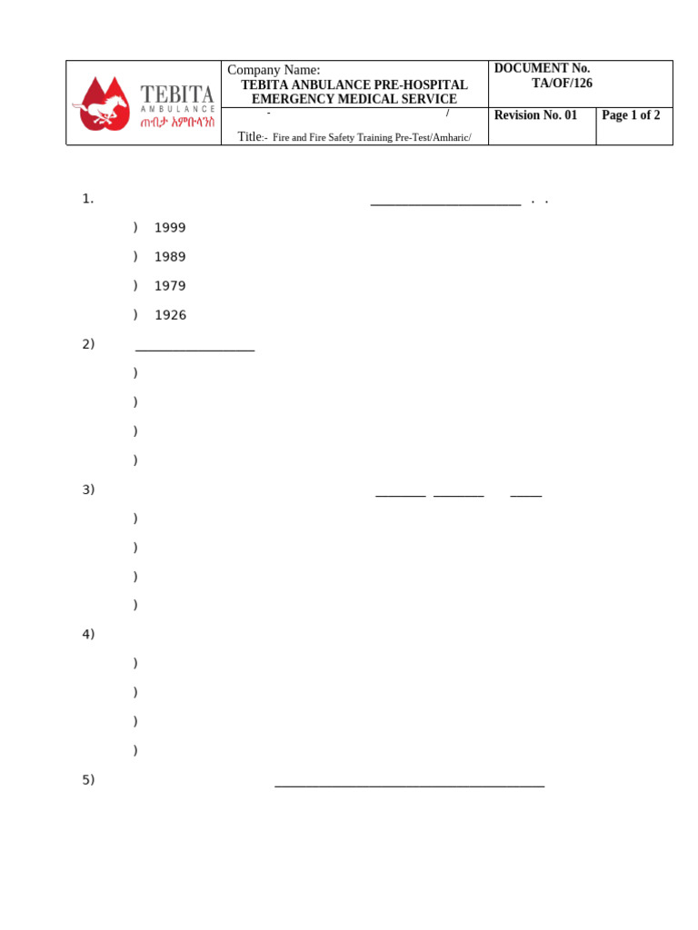 Fire and Fire Safety Training Pre-Test Form | PDF