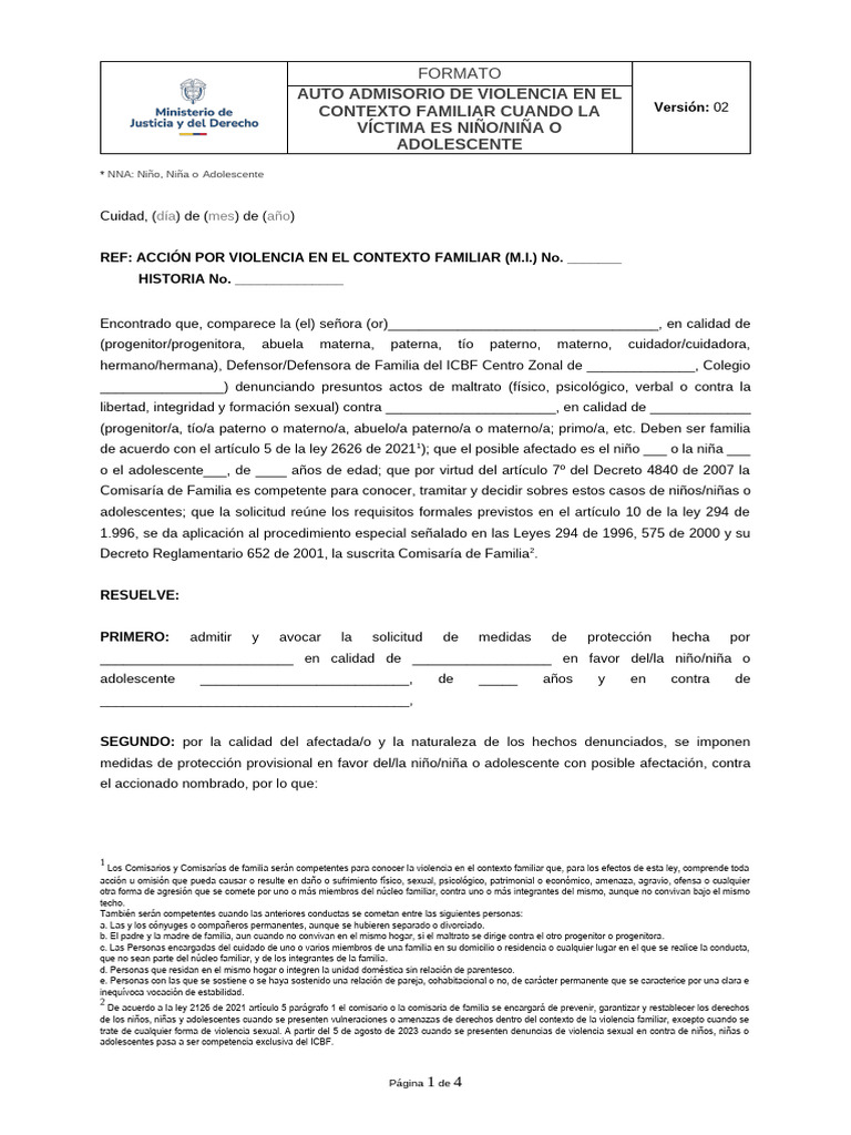 Auto Admisorio Violencia Contx Familiar | PDF | Familia | Violencia