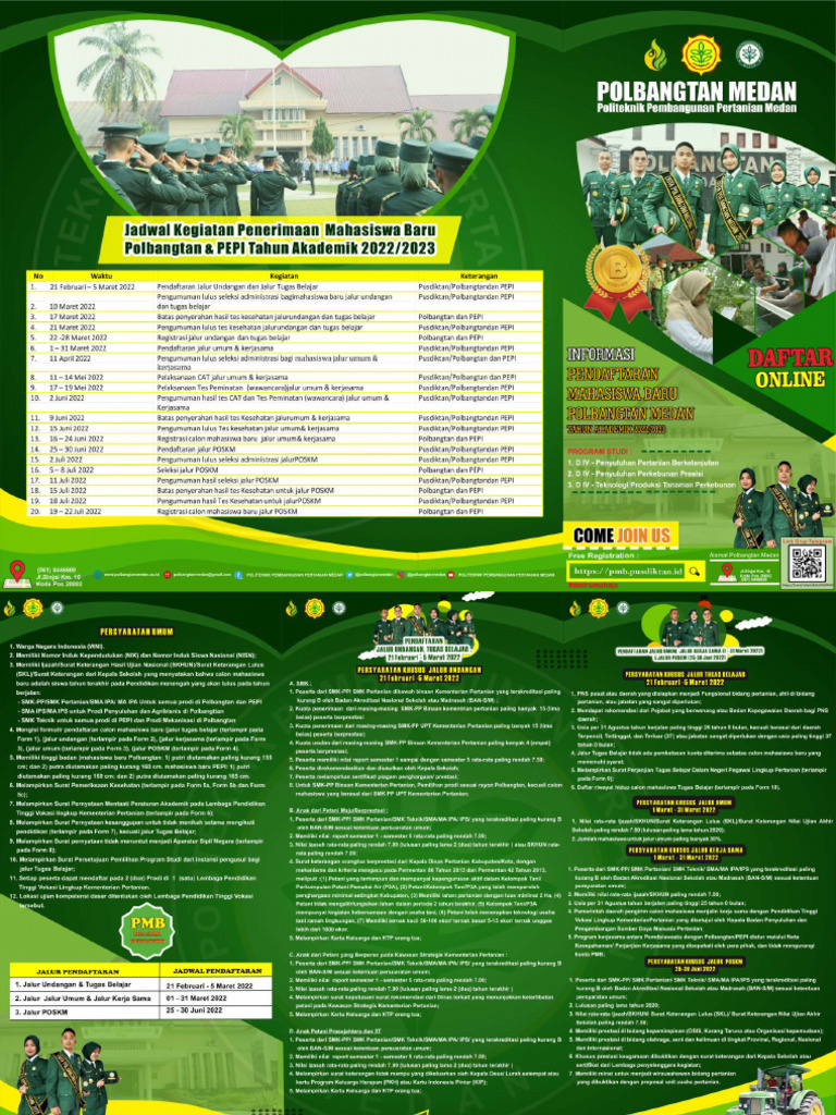 Brosur PMB POLBANGTAN MEDAN TA 2022 2023 | PDF
