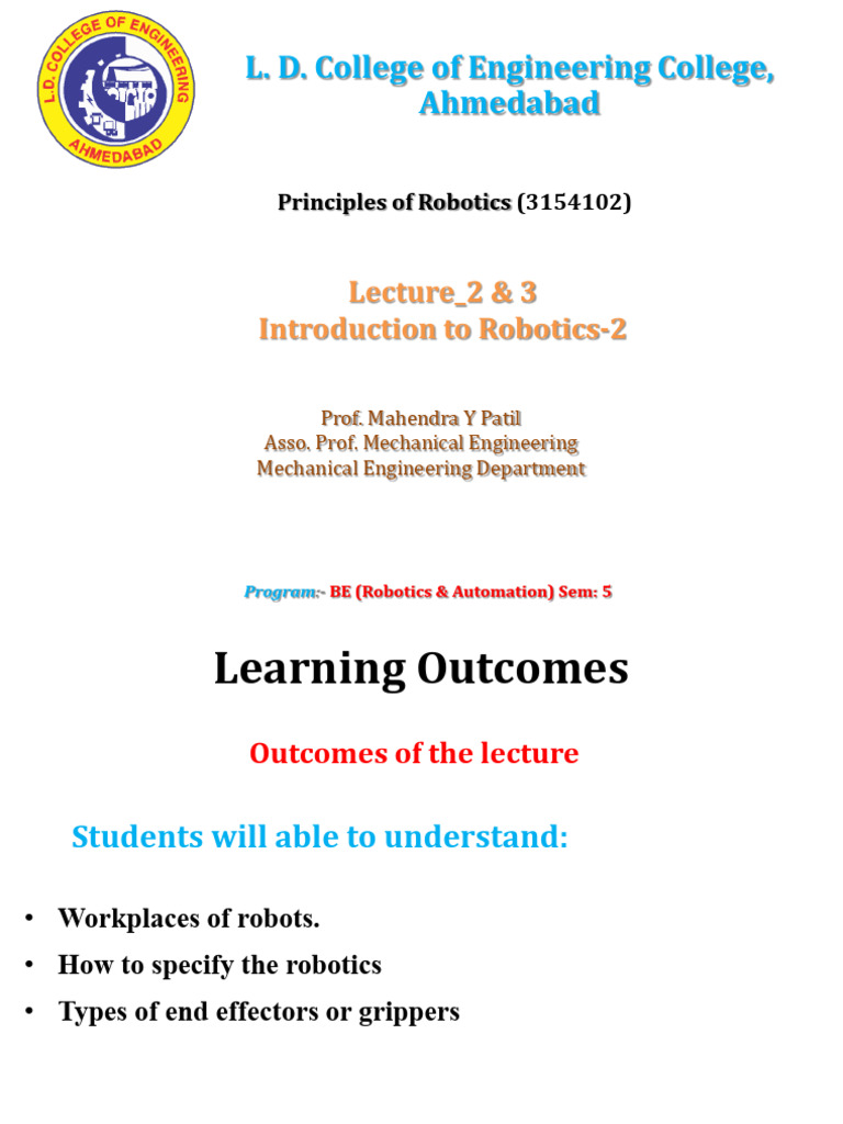Introduction to Robotics Principles | PDF | Robot | Robotics