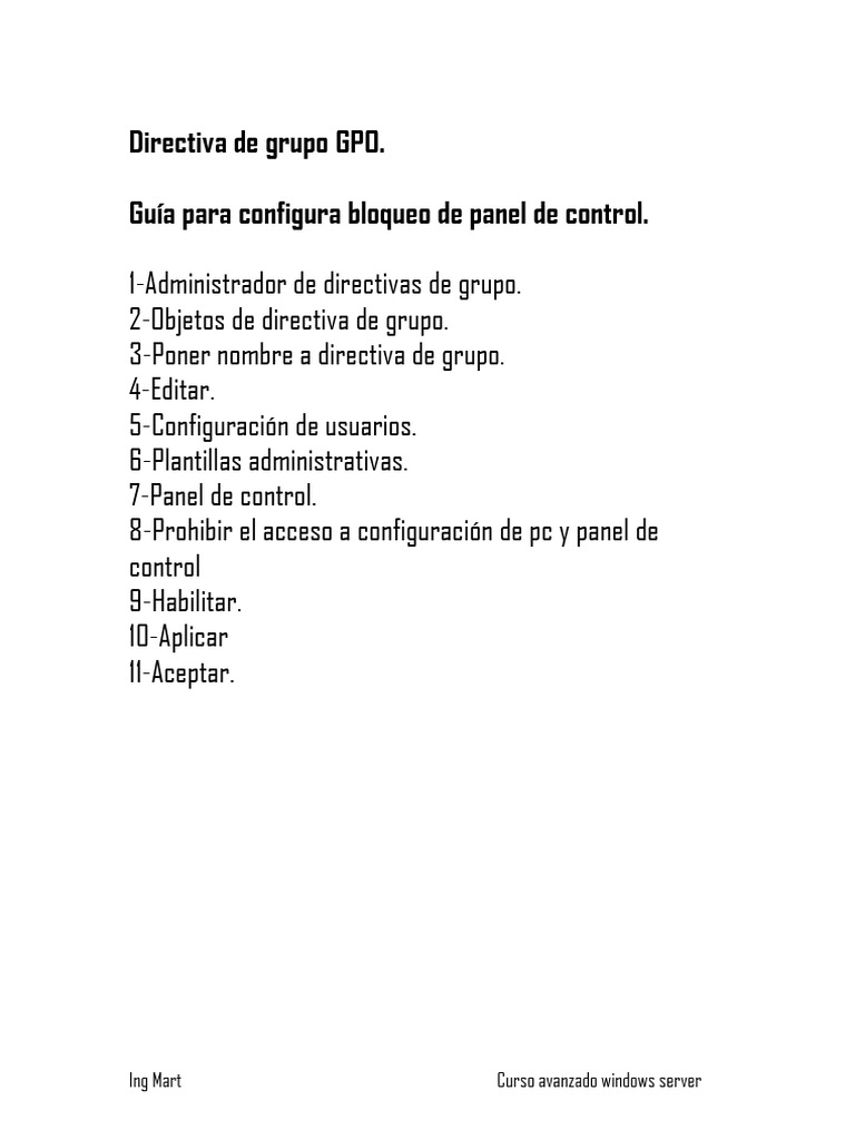 010 Guia para Configura Bloqueo de Panel de Control | PDF
